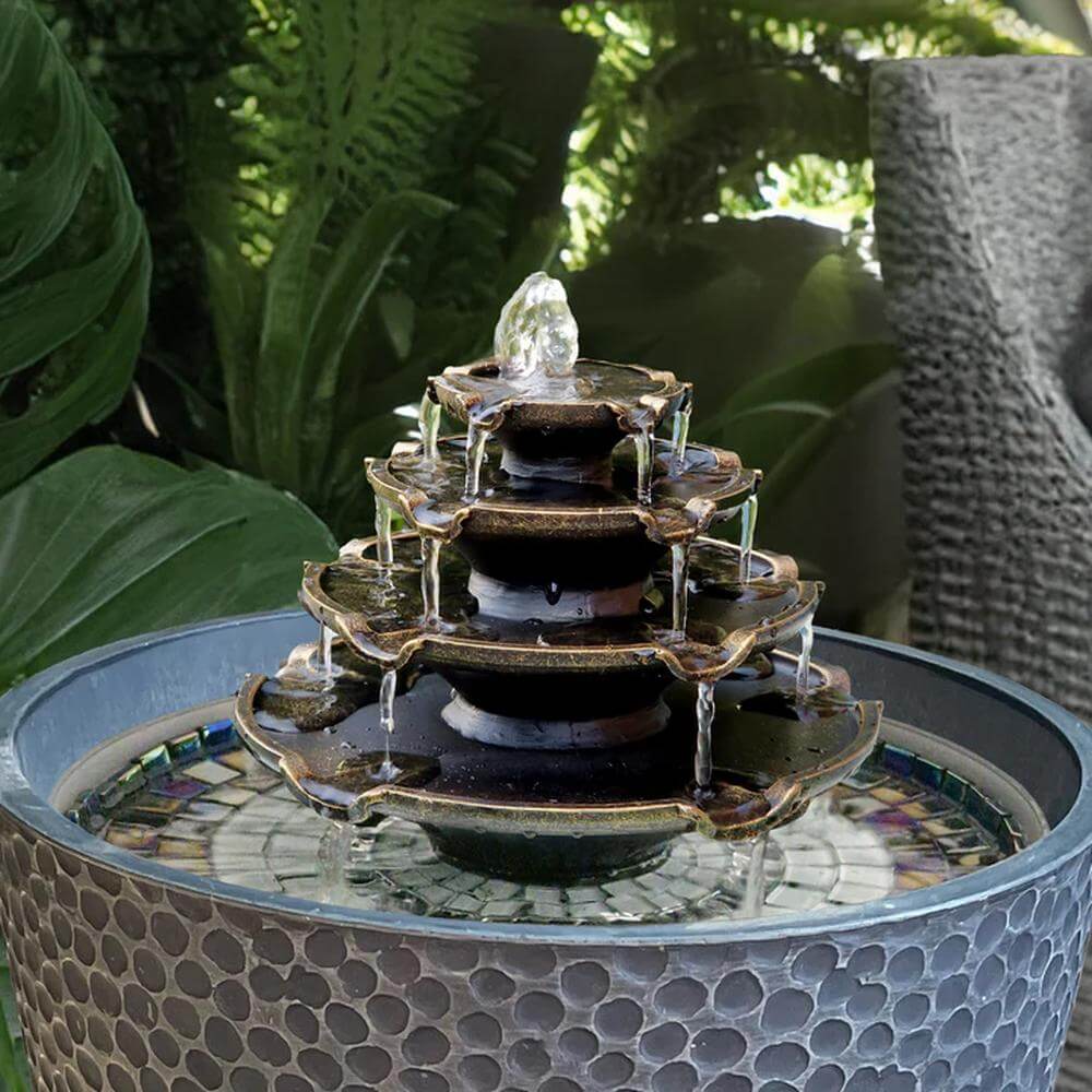 Hydria Fountain Topper - Bronze Tiered Cascade – Gardening Naturally