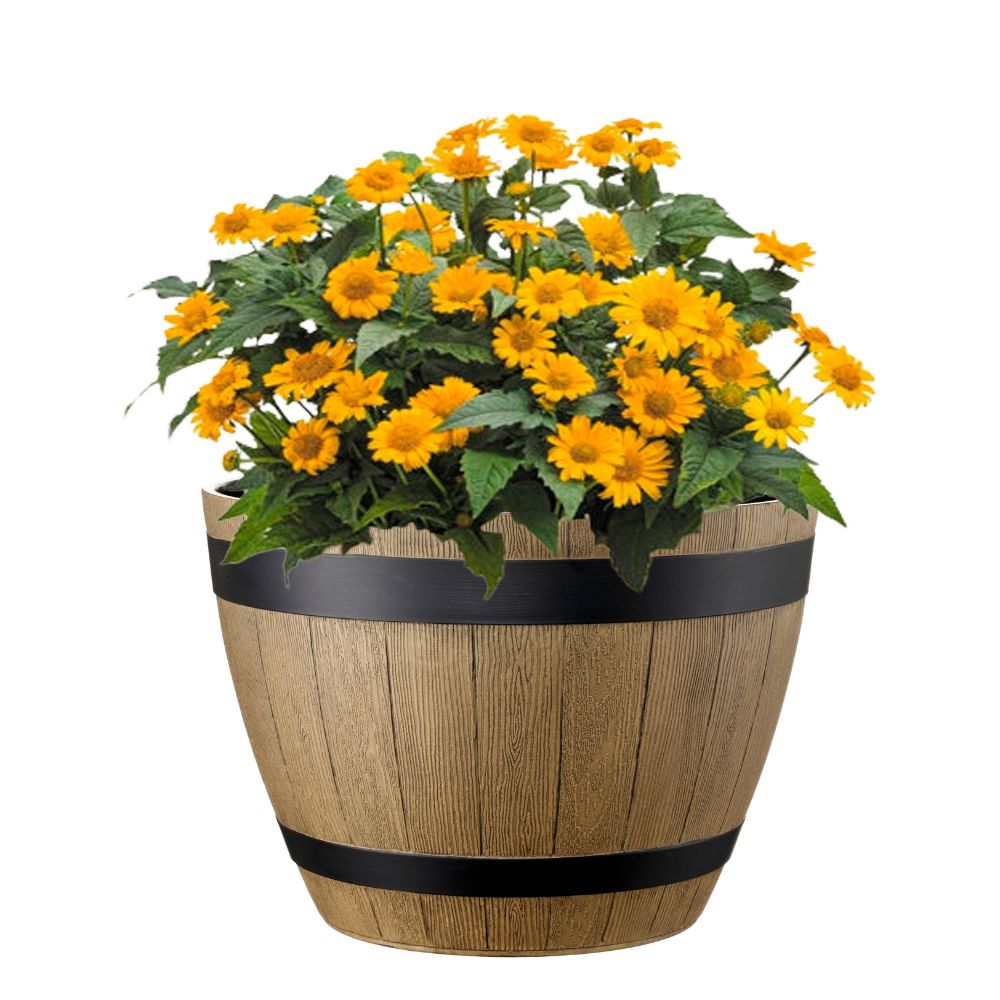 Premium Wooden Barrel Effect Plant Pot For Garden – Gardening Naturally